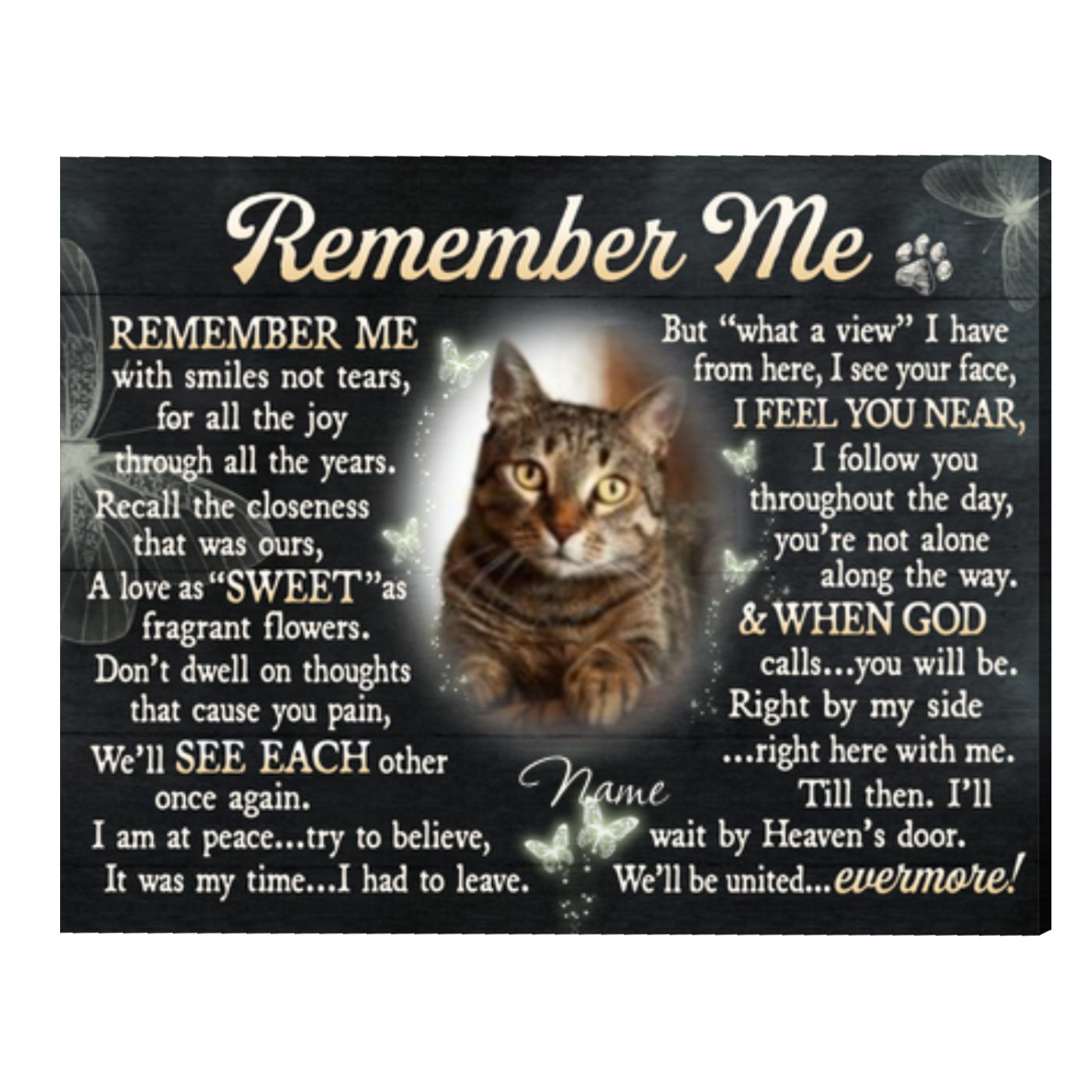 Cat Memorial Wall Art, Loss Of Cat Gifts, Remember Me Canvas, Cat ...