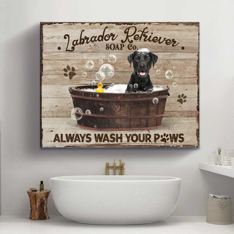 Cute Dogs In Bathtub, Wash Your Paws Sign, Bathroom Wall Art, Pet Lover ...