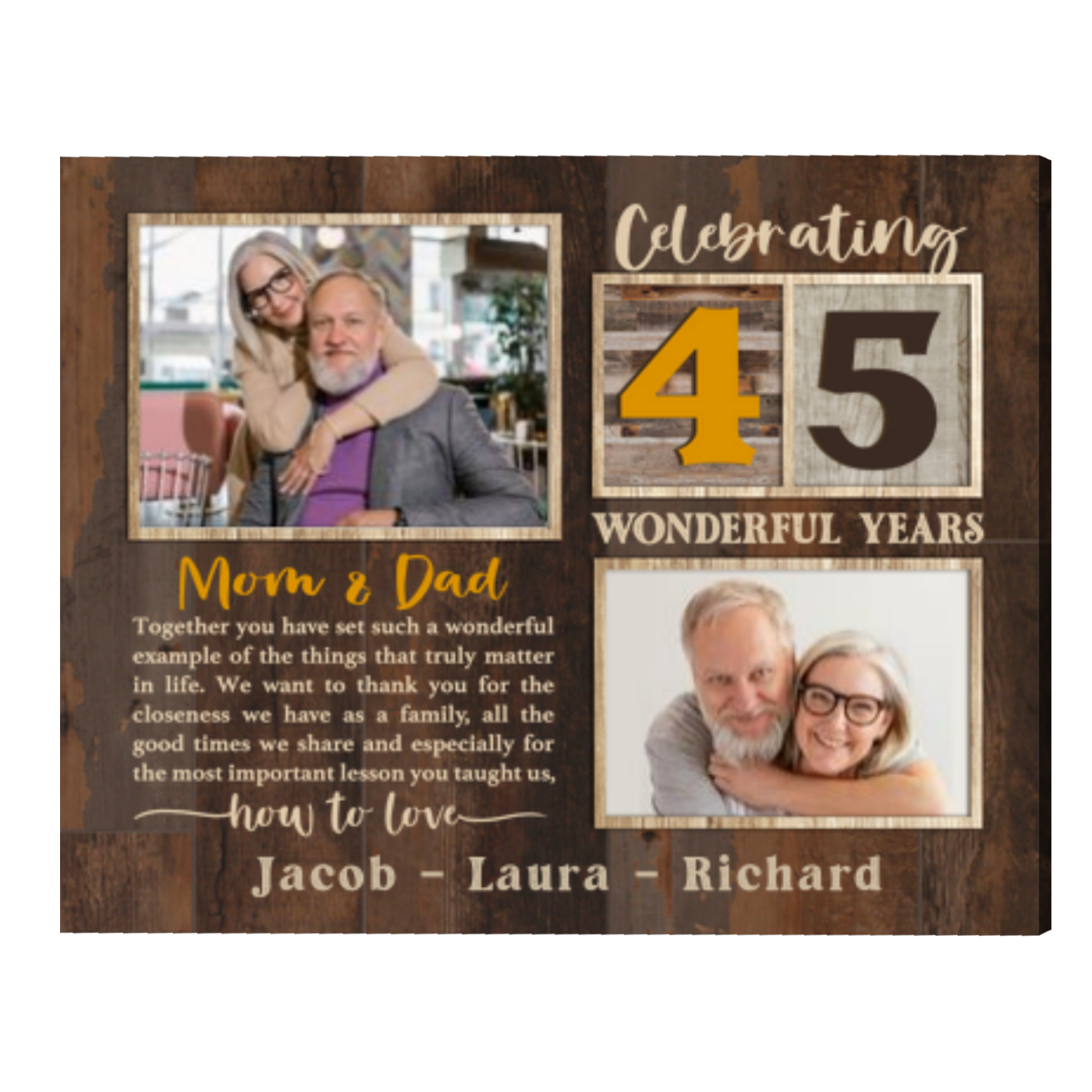 Celebrating 45 Years Anniversary Mom And Dad Custom Photo Canvas Print ...