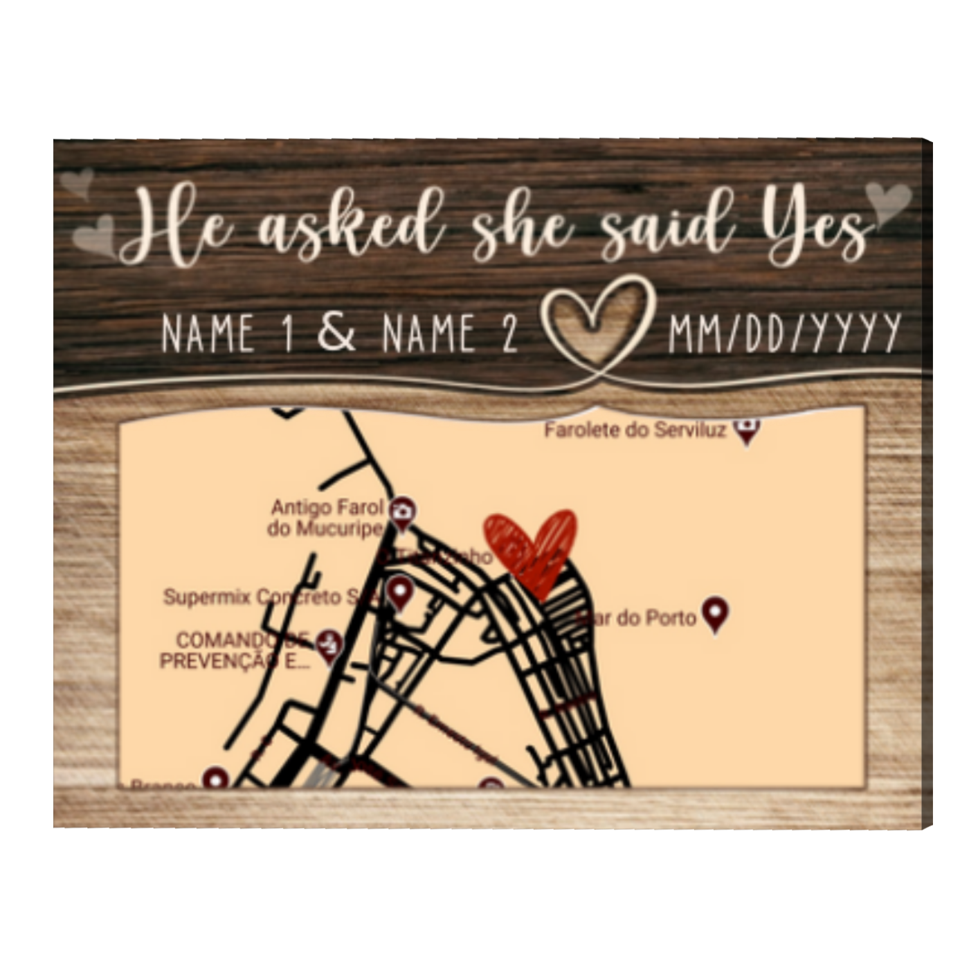 Custom Engagement Map Gift Print, He Asked She Said Yes Gift Yellow Map ...