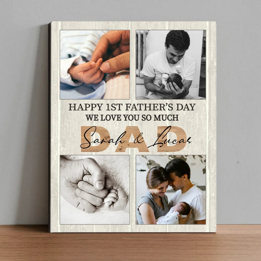 1st Fathers Day Custom Photo Canvas, Gift For New Dad From Wife And ...