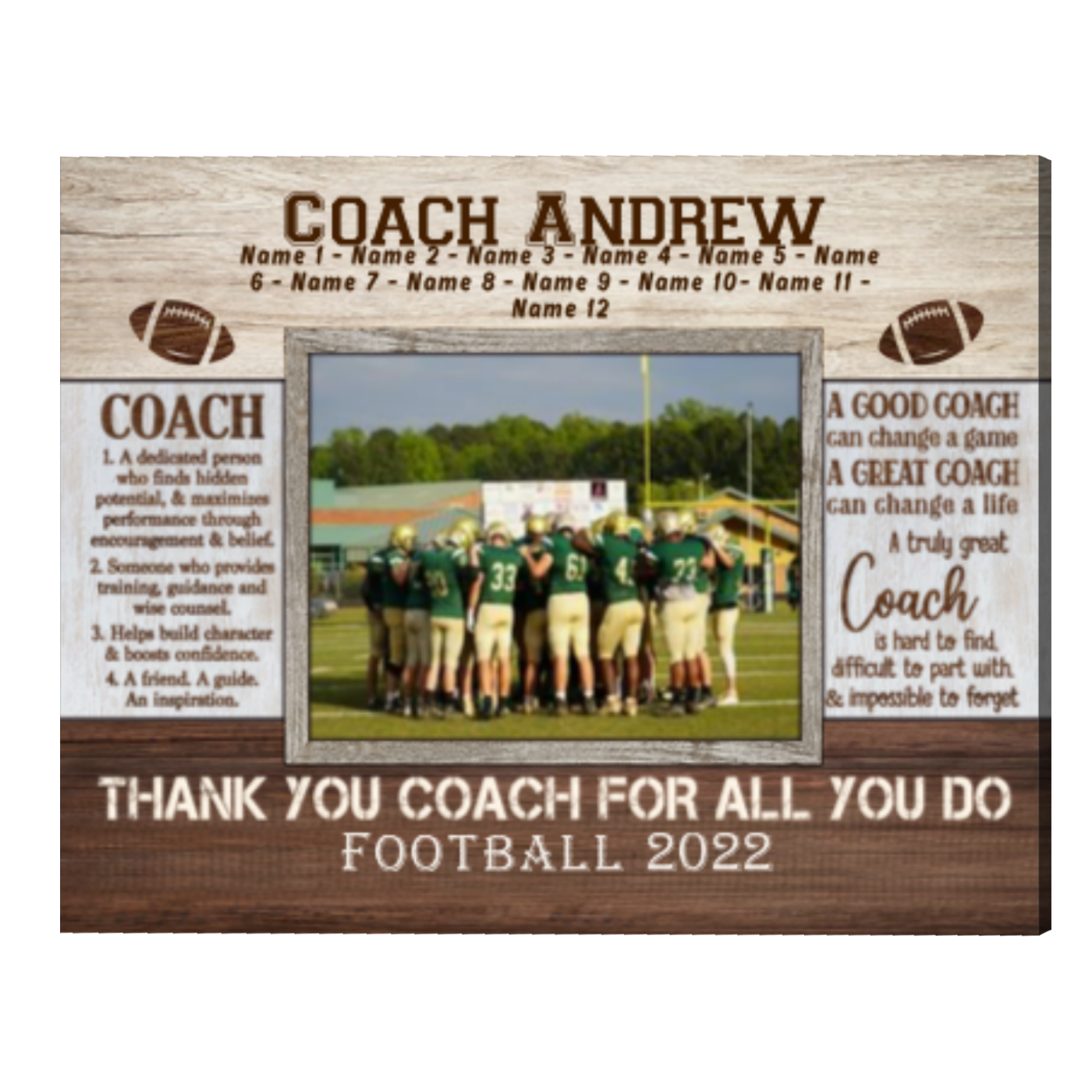 Custom Photo Football Coach Canvas Print, Personalized Football Coach ...