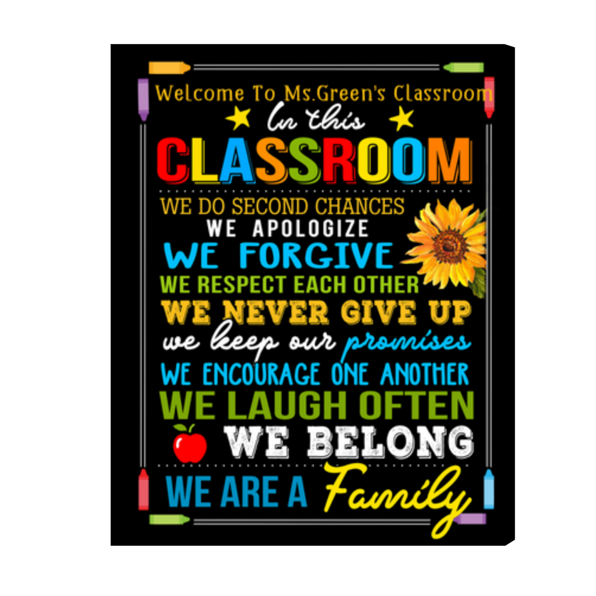 Classroom Rules Wall Art, Custom Teacher Name Sign, Back To School Gift ...