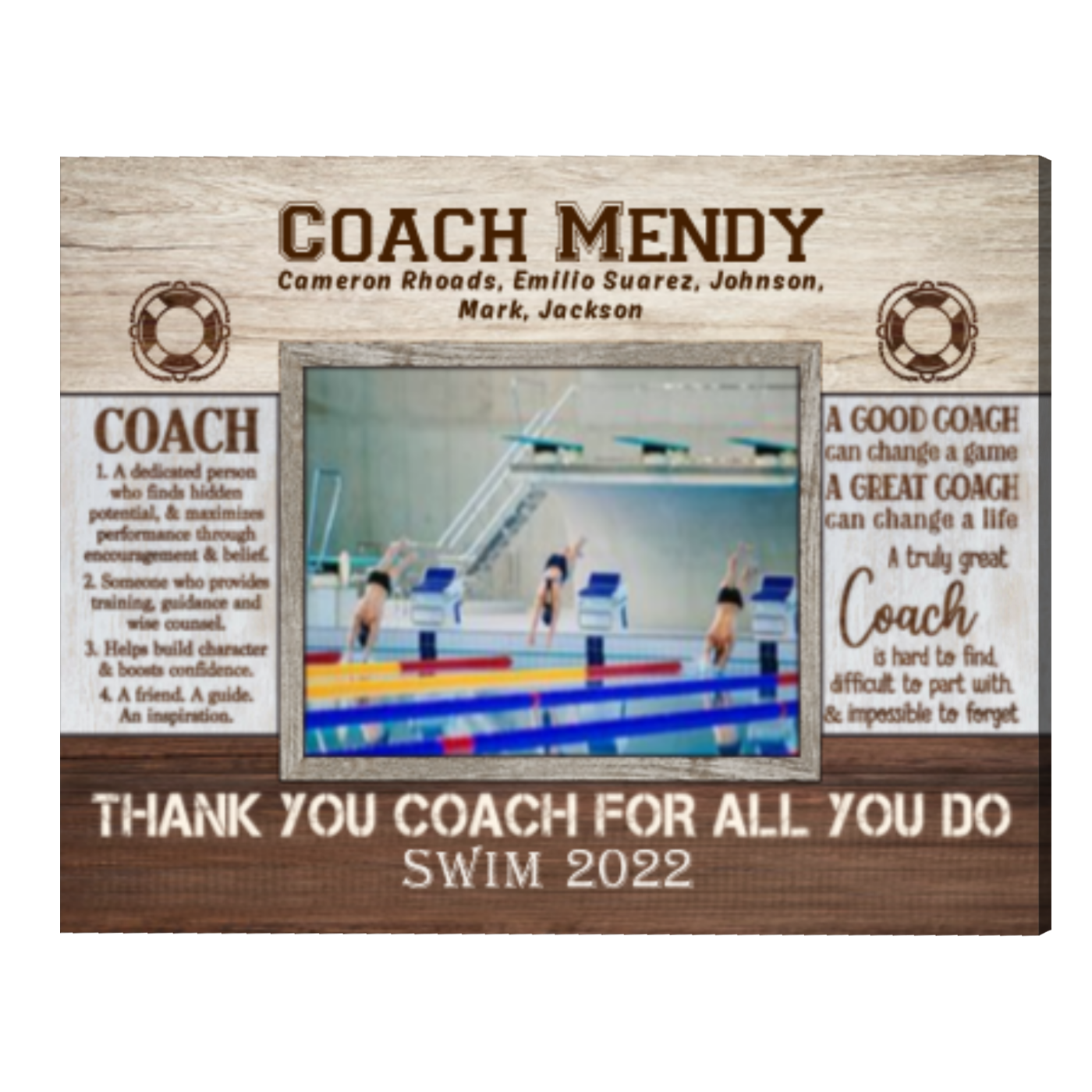 Personalized Swim Coach Gift Picture Frame, Printable Swimming Coach ...