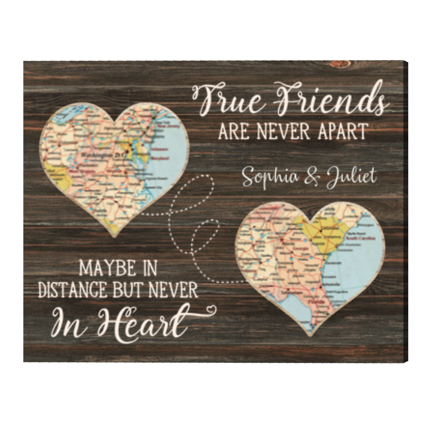 Personalized Best Friend Gifts Long Distance Map Canvas, Best Friend ...