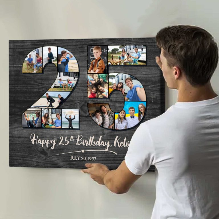 Personalized 25th Birthday Photo Collage Canvas, 25th Birthday Gift ...